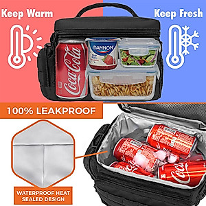 opux Tactical Lunch Box for Men, Insulated Lunch Bag for Men Adult, Large Soft Lunch Cooler with MOLLE Mesh Side Pockets, Heavy Duty Mens Tactical Lunchbox Pail for Work Meal Prep (Black)