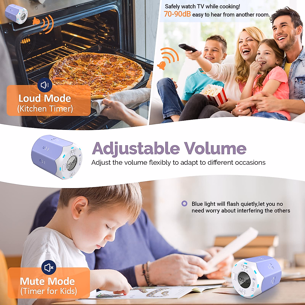 Pomodoro Timer, Kitchen Timer with 8 Time Presets, Digital Timer for Kids, Visual Magnetic Flip Cube Timer, Silent & Alarm, Timers for Classroom, Cooking, Working, Study, Meeting, Exercise, ADHD Kids