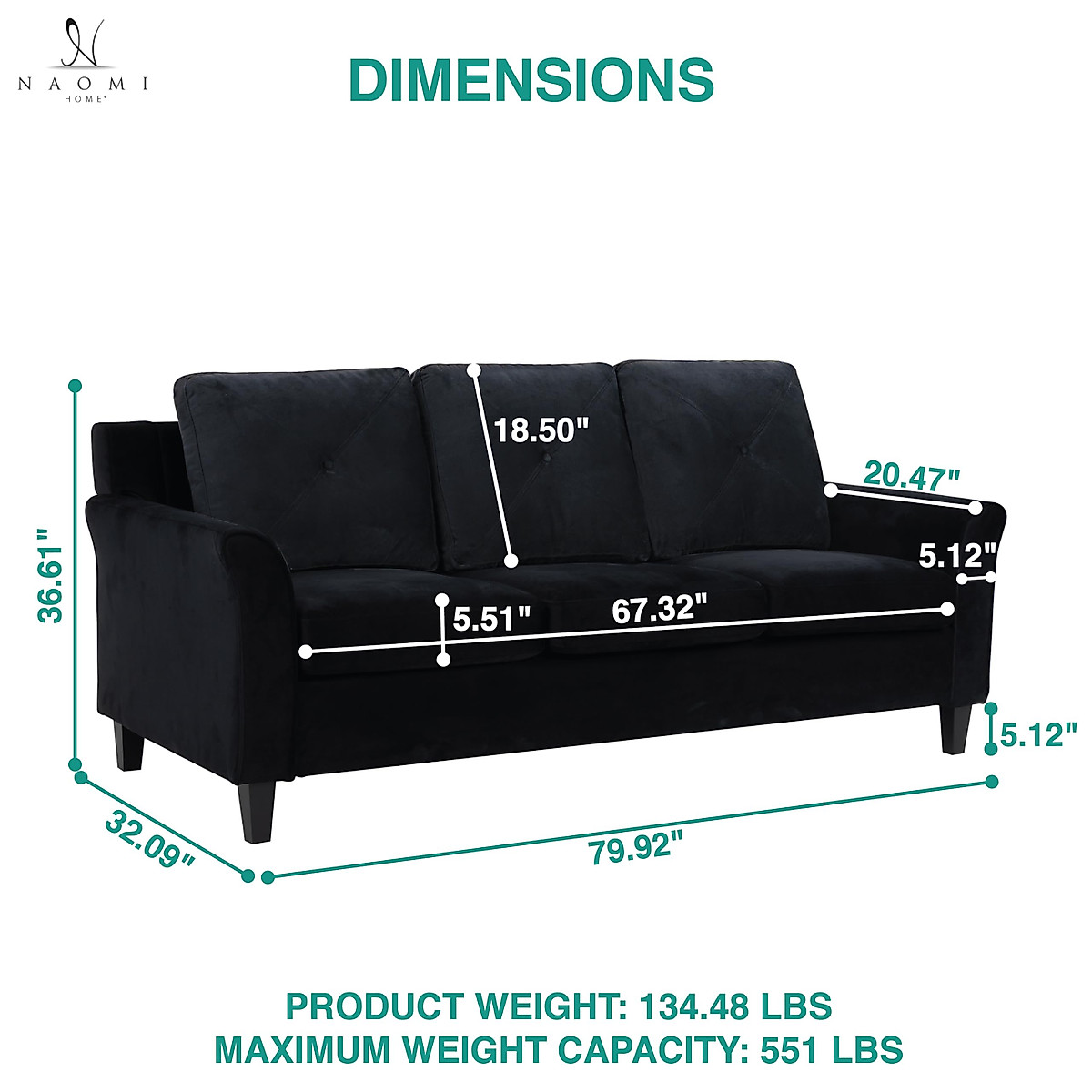 Raelynn Button Tufted Sofa &Loveseat Black Modern Sofa Set - Microfiber Living room sets for Small Spaces Sofa Cama para Sala Modernos Baratos, Durable Sturdy Living Room Furniture Tool-Free Assembly