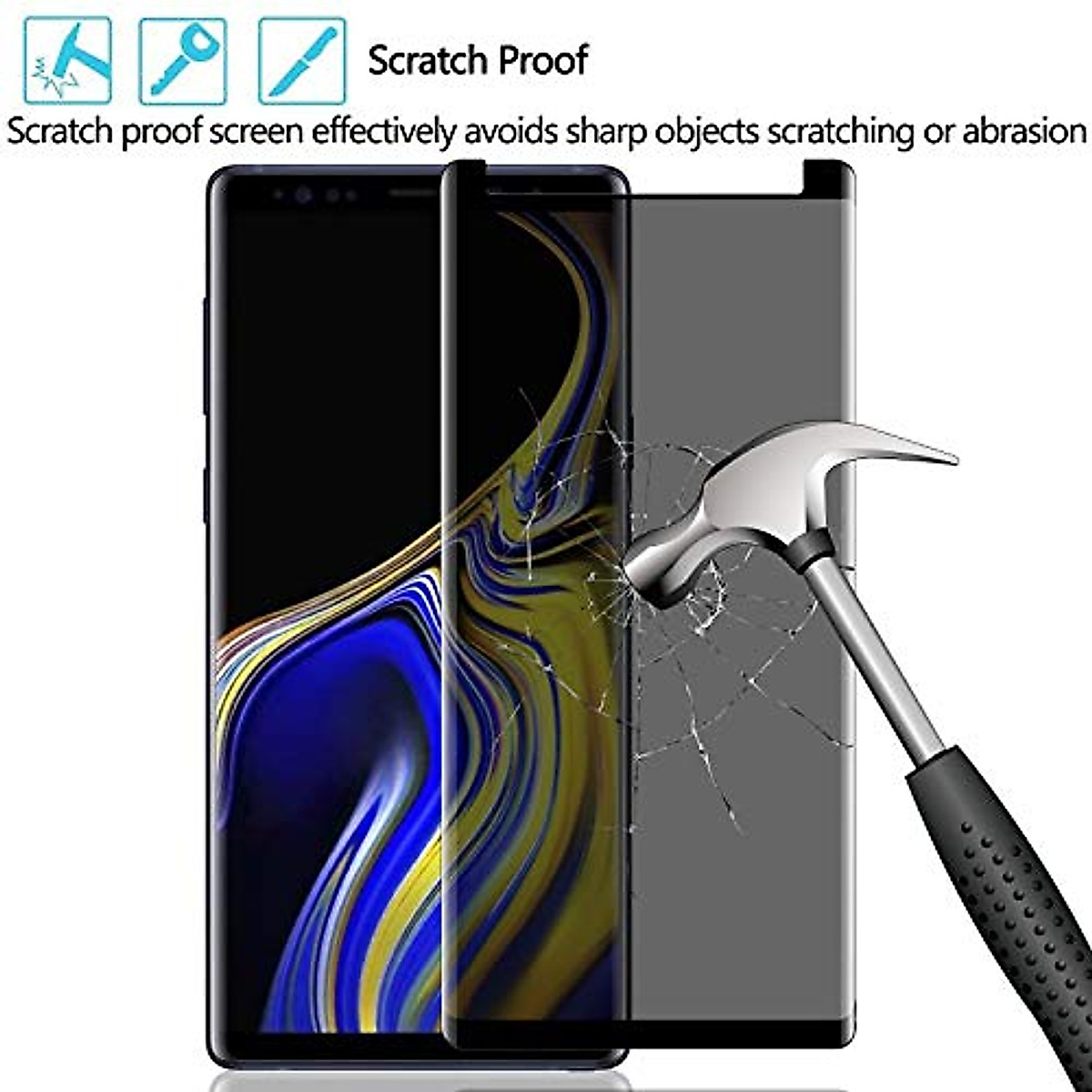 SURBUID (2 Pack) Galaxy Note 9 Screen Protector Privacy Tempered Glass, 3D Curved Edge [Not Full Coverage] Easy Install Anti Spy/Scratch 9H Hardness Case Friendly Shield Compatible Note 9
