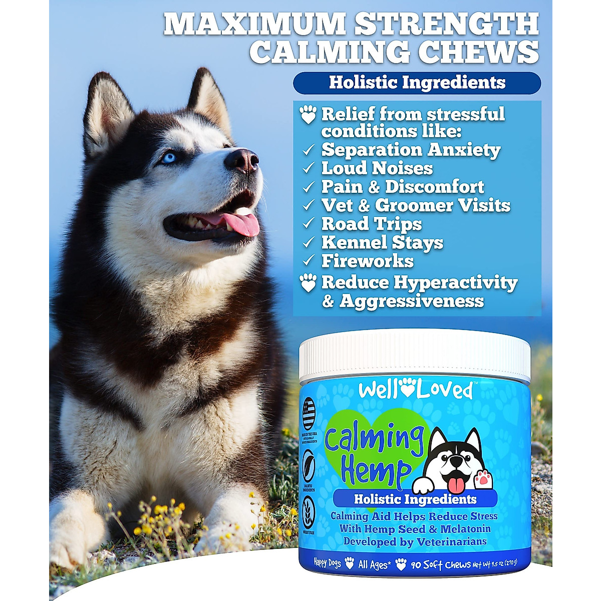 Well Loved Calming Chews for Dogs + Glucosamine for Dogs Hip and Joint Supplement, Vet Developed, Made in The USA, Natural Ingredients