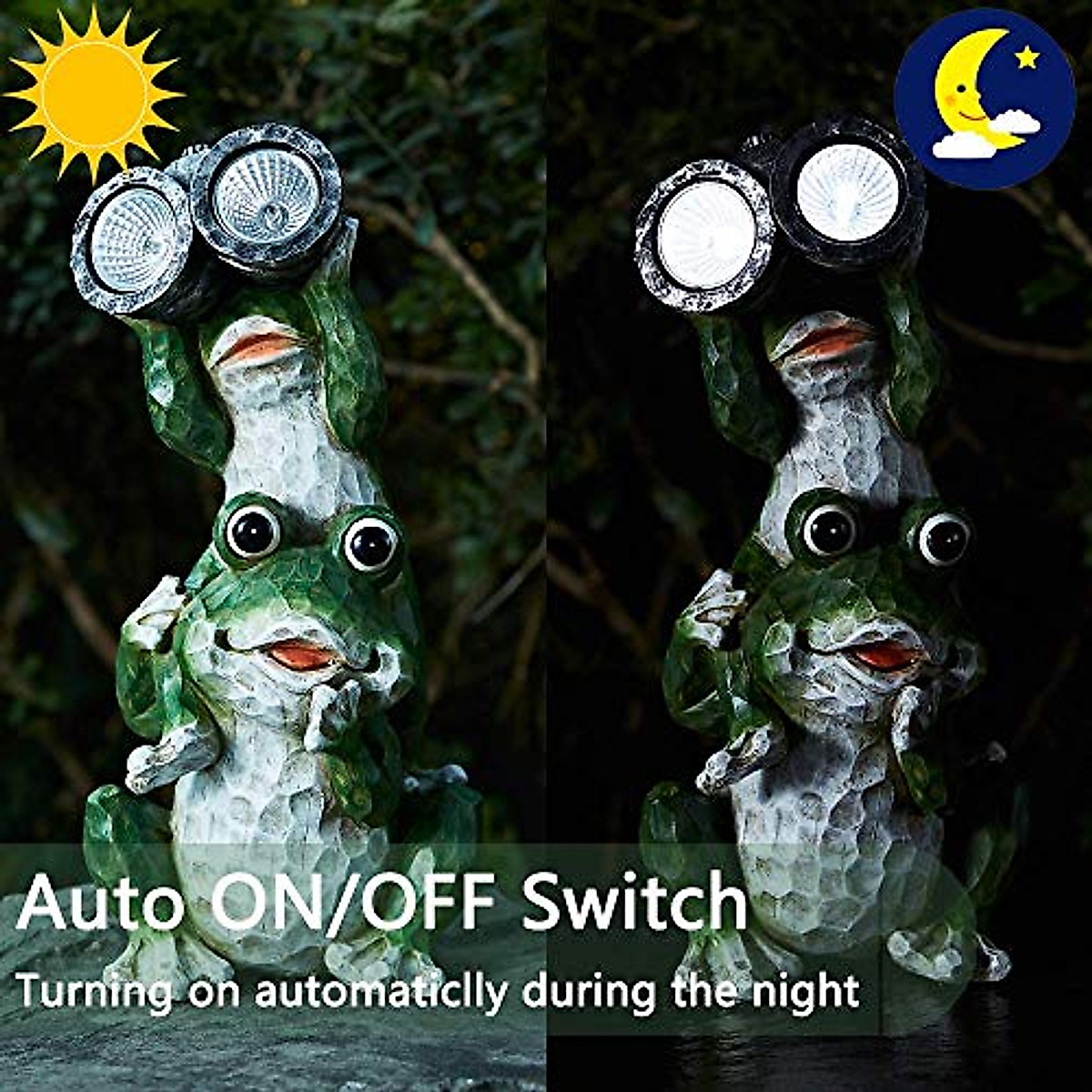 Yiosax Solar Powered Garden Statue, Cute Frog Animal Sculpture for Indoor Outdoor Decorations, Patio Yard Lawn Ornaments Gift（11.18inch Tall）