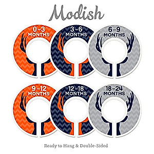 Modish Labels Baby Clothes Size Dividers, Baby Closet Organizers, Size Dividers, Baby Closet Organizers, Closet Dividers, Clothes Organizer, Nursery, Boy, Woodland, Deer, Navy, Orange, Gray (Baby)