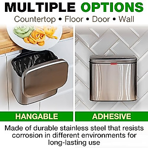 Eparé Kitchen Compost Bin Countertop - 4L/1 Gal Odorless Small Stainless Steel Composting Bin - Hanging Food & Waste Counter Top Trash Can - with 50 Compostable Trash Bags & Carbon Filter