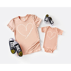Olive Loves Apple Mommy & Me Matching Mama & Mini Doodle Heart Shirts & Bodysuits for Kids & Adults Mauve Shirt Adult Large
