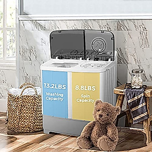 Giantex Portable Washing Machine, 2 in 1 Laundry Washer and Spinner Combo, 22lbs Capacity 13.2 lbs Washing 8.8 lbs Spinning, Timer Control, Drain Pump, Dorm Apartment Semi-Automatic Twin Tub Mini Washer
