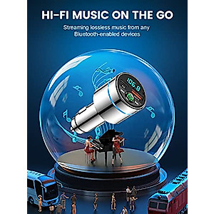 FM Transmitter for Car Bluetooth 5.3, RIWUSI [All-Metal] PD 20W & QC3.0 18W Fast Car Charger, Wireless FM Radio Car Kit Bluetooth Car Adapter, Noise Cancelling Hands-Free Call, Hi-Fi Music, Blue Light