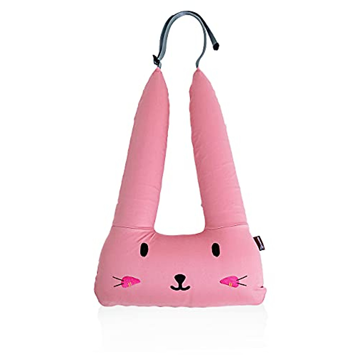 Kangaruru All in One Seatbelt Adjuster and Pillow with Neck and Headrest Cushion for Kids (Rabbit_Pink)