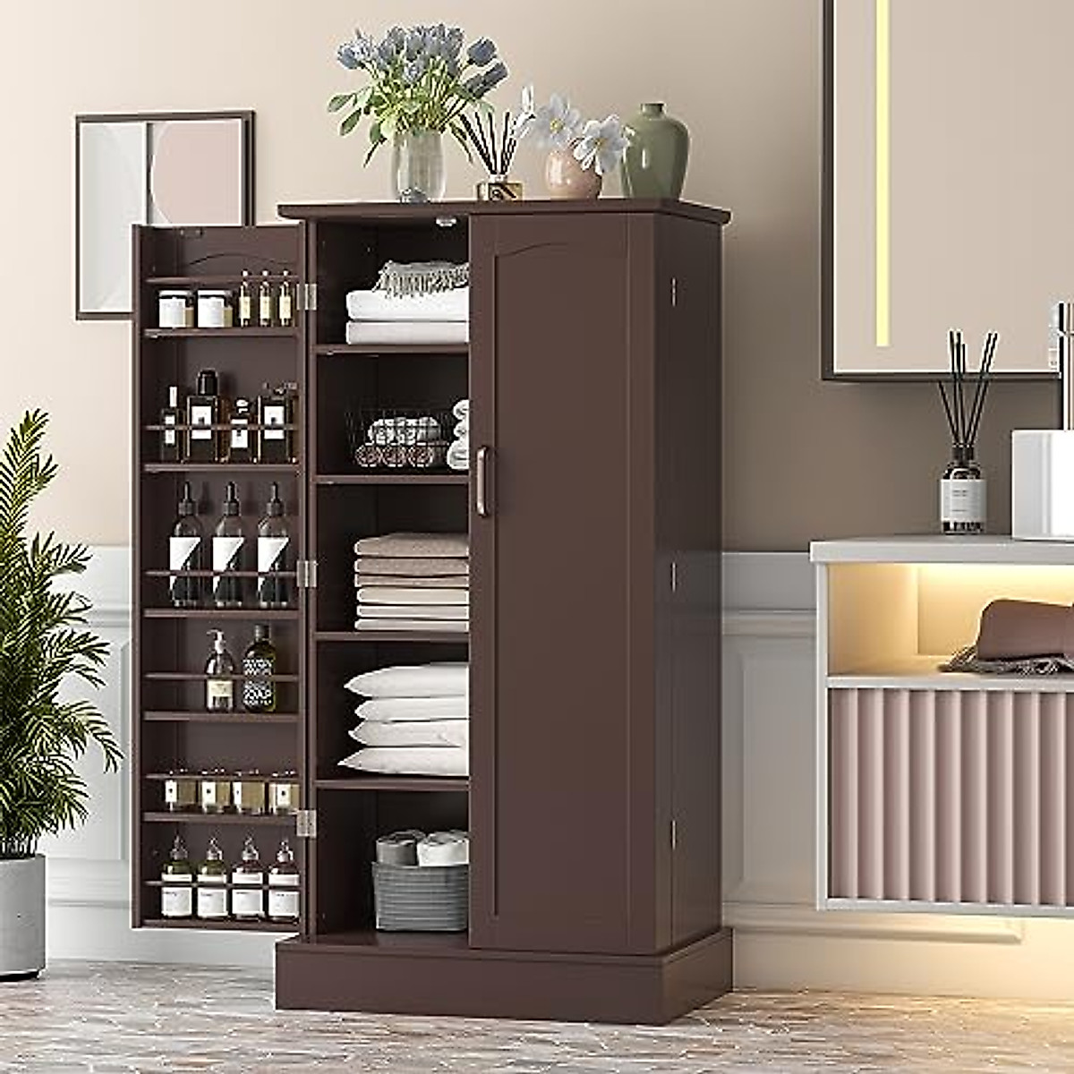 Jehiatek 47” Kitchen Pantry Cabinet, Freestanding Kitchen Storage Cabinets with Doors & Adjustable Shelves, Buffet Cupboards Sideboard for Kitchen, Living Room and Dinning Room