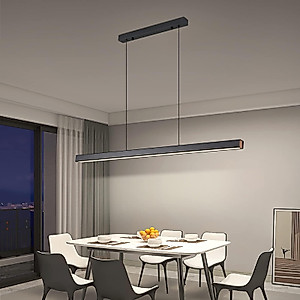 Mikeru Dimmable 3000k-6000k Linear Pendant, 39 Inch Modern LED Pendant Light with Remote Control, Adjustable Cable Suitable for Office Dining Room Kitchen Island, Billiard Room (39inch)
