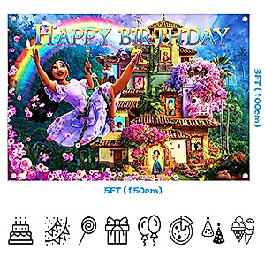 Birthday Party Supplies for Encanto Isabella, Happy Birthday Banner Backdrop Decorations for Girls Kids 5 x 3FT Background Party Decor