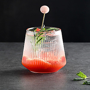 OMYOPY 20 Pack Stemless Ribbed Wine Glasses for Parties, 14oz Origami Style Ridged Drinking Glasses Tumbler, Drinking Party Cups Disposable & Reusable for Cocktails, Whiskey, Wedding