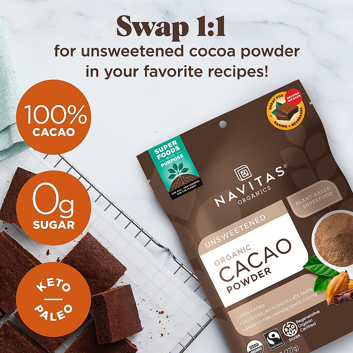 Navitas Organics Organic Cacao Powder, Non-GMO, Fair Trade, Gluten-Free, 24 Ounce