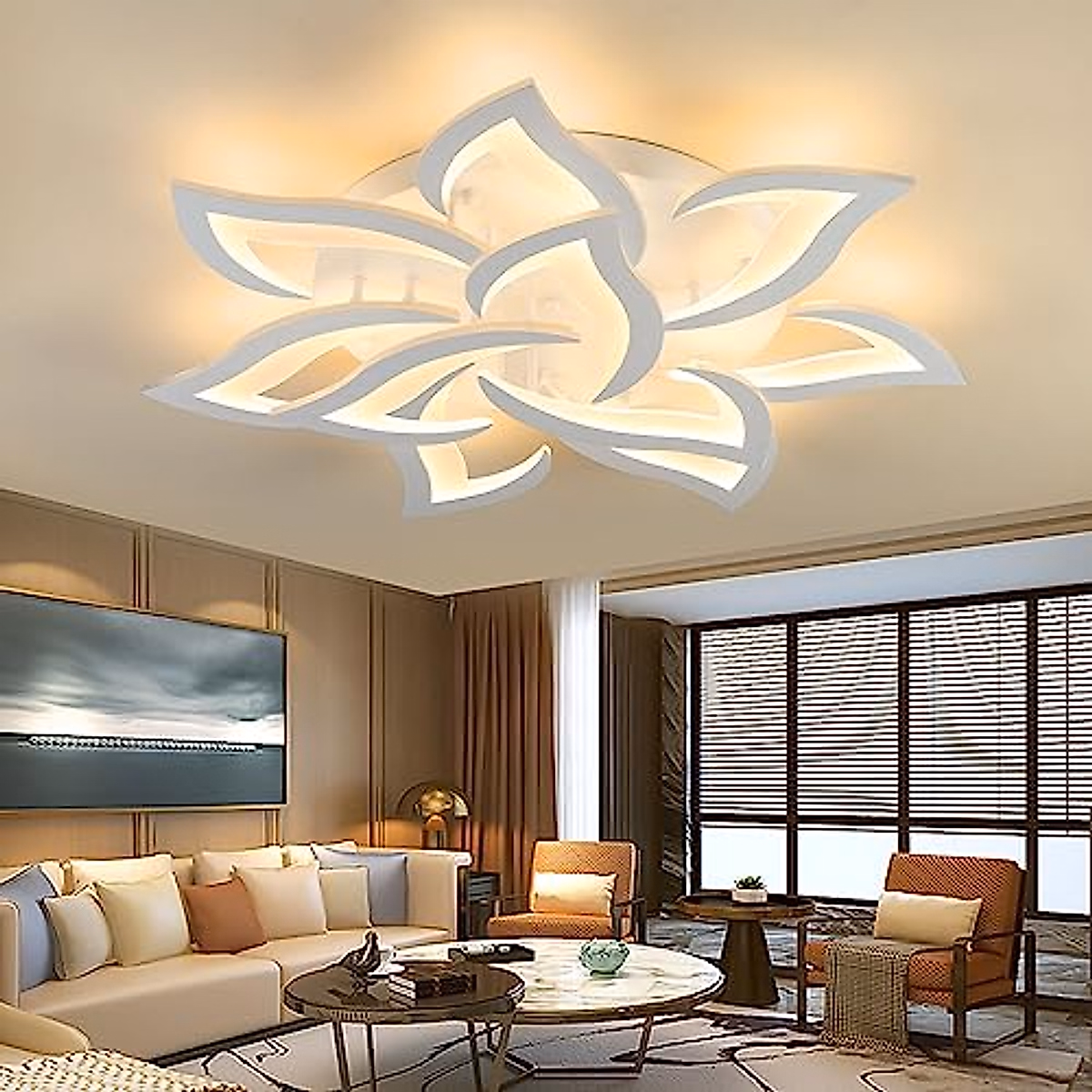LED Ceiling Light Dimmable ,Modern Flower Ceiling Light with Remote Control, Chandelier for Ceiling Large Lamps, Acrylic Ceiling Lighting Fixtures for Living Room Bedroom 10 heads/Ø85cm/33.5in
