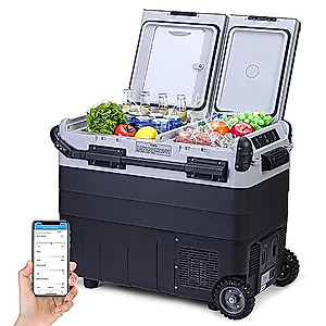IDEALHOUSE 12 Volt Refrigerator, 53 QT(50L) RV Refrigerator, Car Fridge Dual Zone WIFI APP Control, -4℉ to 50℉, Car Fridge with 12/24V DC and 110-240V AC, Compressor Cooler for Car Travel or Home Use