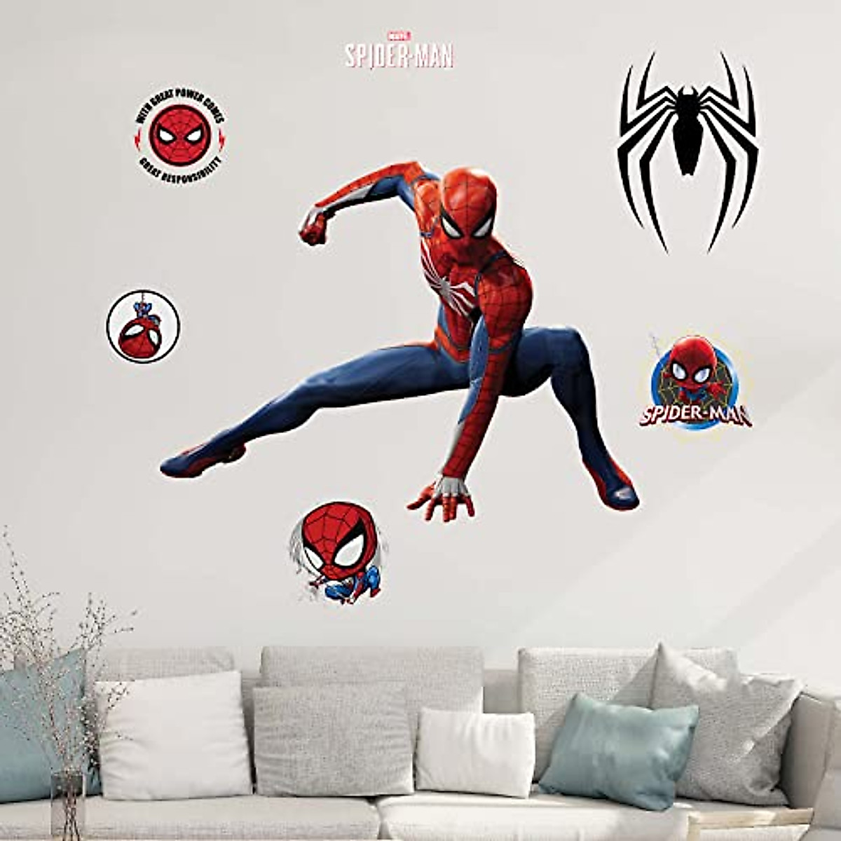 NORDID Spiderman Wall Decals Children's Wall Stickers for Kids Bedroom Living Room Playroom Nursery Wall Decoration DIY Assemble Self-Adhesive PVC (15.7x23.6 in)