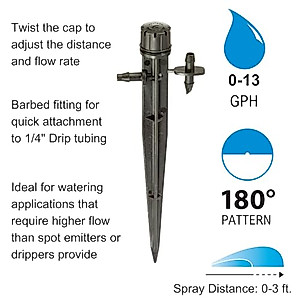 Rain Bird MBH4PKS Drip Irrigation Micro-Bubbler on Stake, 180° Half Circle Pattern, 0 - 3' Spray Distance, 4-Pack