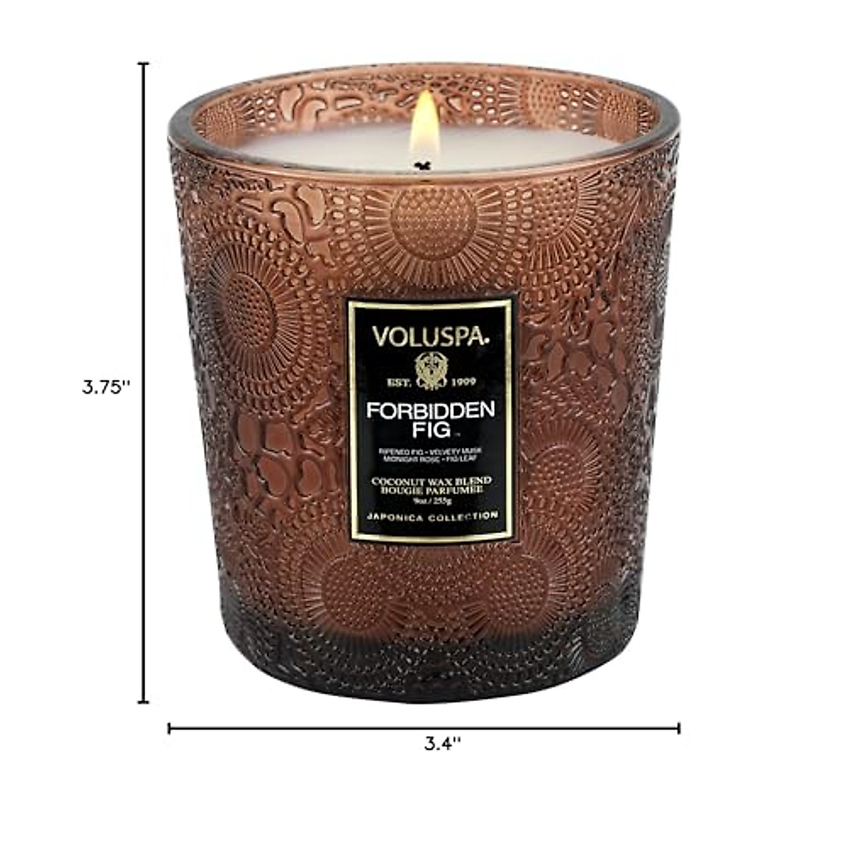 Voluspa Forbidden Fig, Classic Boxed Candle, 9 oz, 60 Hour Burn Time, All Natural Wicks and Coconut Wax for Clean Burning, Vegan, Poured in The USA