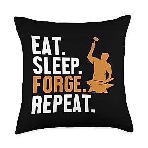 Forging Tools Equipment Kit Gifts For Beginners Eat Sleep Repeat Hobby Legend Forging Anvil Blacksmith Throw Pillow, 18x18, Multicolor