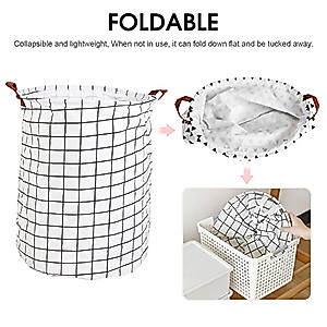 Laundry Basket, WasaFire 19.7 Inches Large Laundry Hamper Canvas Fabric Collapsible Laundry Baskets with Handles Dirty Clothes Storage Bin Toy Organizer for Bathroom, Children Bedroom (White grid)