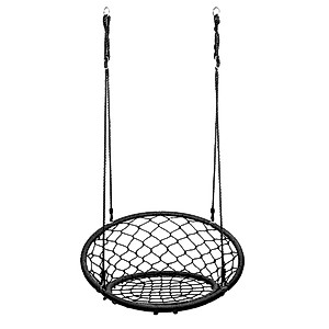 JumpOff Jo - Premium Round Web Swing Chair - 35" Diameter Indoor & Outdoor Saucer Swing for Kids & Adults, Heavy-Duty 300 lbs Capacity Hammock Chair Swing Easy Installation - Black