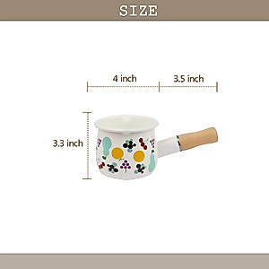 FYUEROPA Enamel Milk Pot, Butter Warmer Non-stick Mini Saucepan, 4 Inch 17 Oz Small Cookware with Wooden Handle