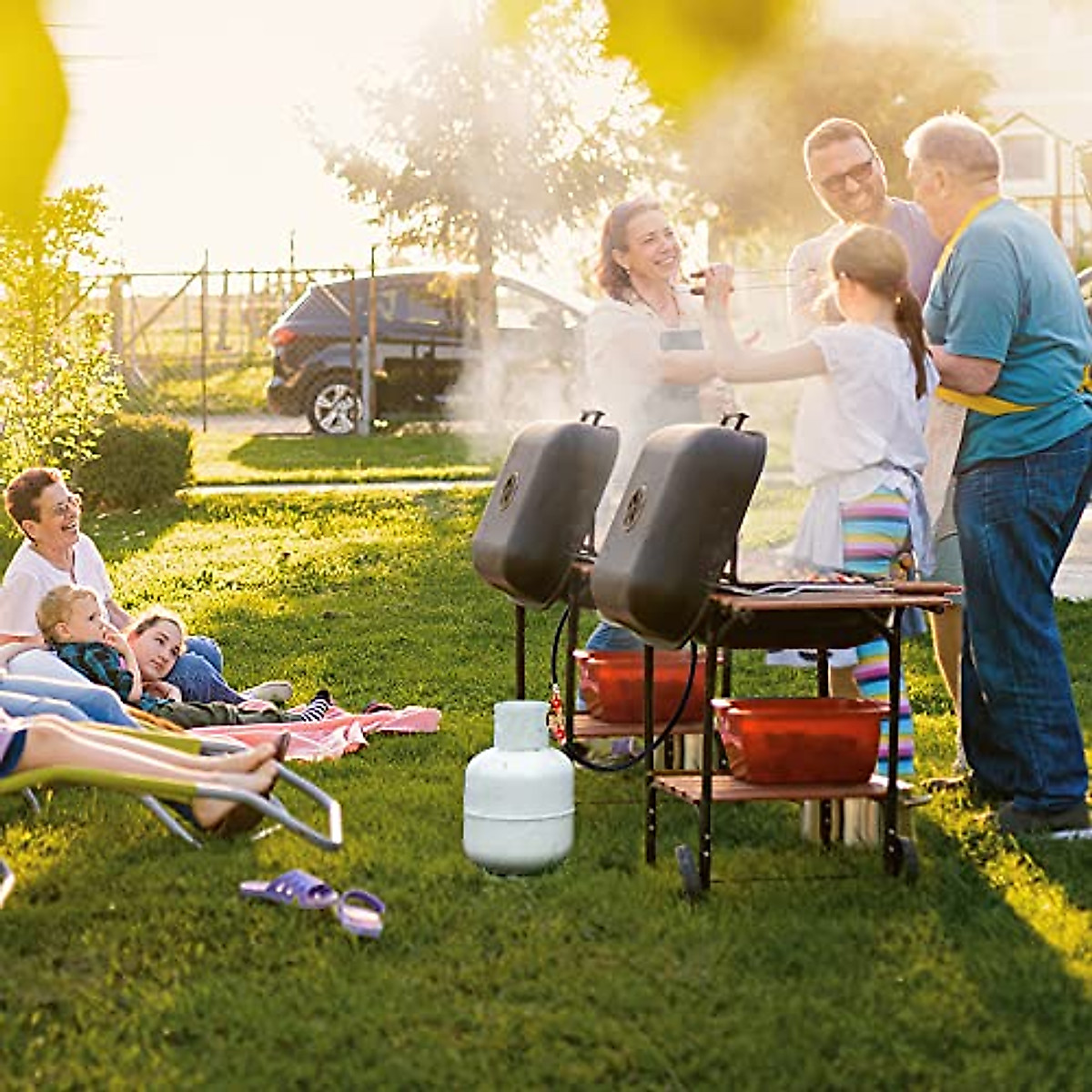 Cxshimi Upgraded Propane 2 Way Y Splitter,5FT CGA Propane Tank Converter Adapter Hose 1 lb Portable Appliance to QCC1/Type1 5-40lb Tank for Gas Grill,Camping Grill Stove