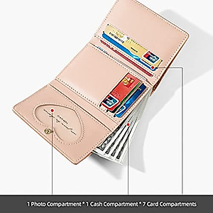 Small Wallets for Girls Cute Bear Print Wallet Small Tri-folded Wallet Cash Pocket Card Holder ID Window Purse for Women (Beige)