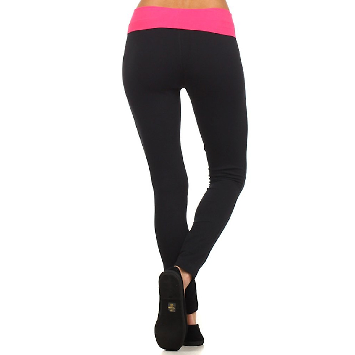 MOPAS Yoga Pants with Fold Over Solid Waistband Pink Size S
