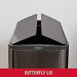 Rubbermaid Elite Stainless Steel Slim Step-On Trash Can, 11.8-Gallon, Charcoal, Fingerprint-Resistant Soft Close Lid, Wastebasket for Home/Kitchen/Bathroom/Office