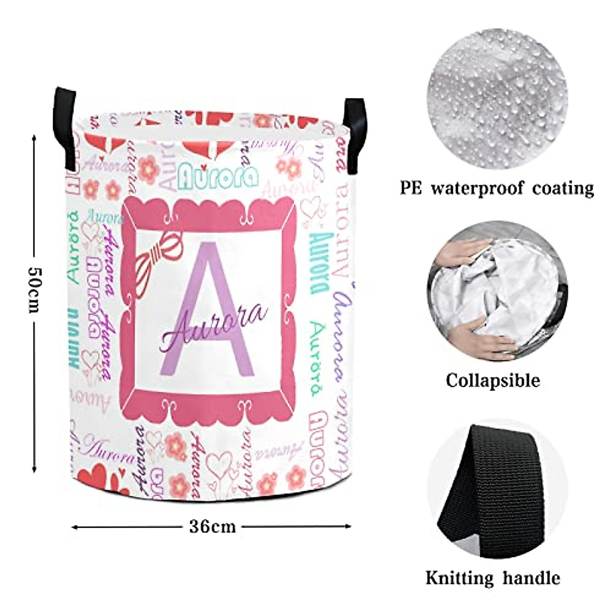 Custom Laundry Baskets with Name Personalized Laundry Hamper Collapsible Clothes Storage Basket with Handle for Bathroom Living Room Bedroom