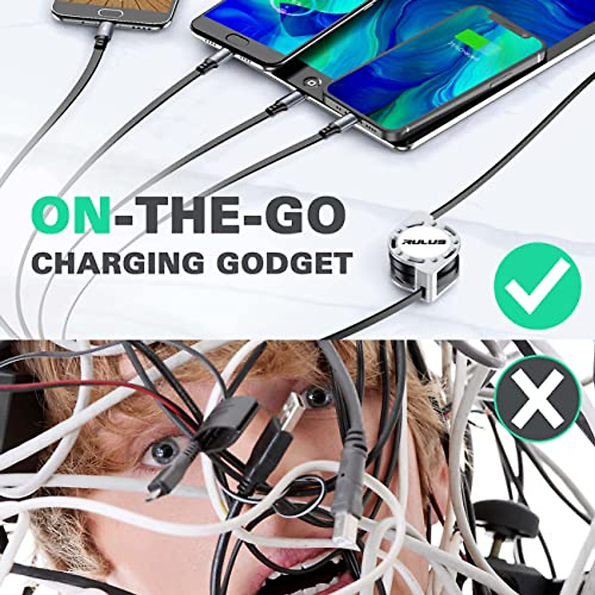 Multi Charging Cable 4A [2Pack 4Ft] 4 in 1 Retractable Multi Fast Charger Cable with 2 * IP/Type C/Micro USB Ports USB Cable for All Phones/iP 12 11 Xs/Samsung Galaxy/Huawei/LG/Google/HTC/Sony/Tablets