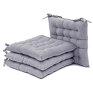 RECYCO Chair Cushions for Dining Chairs 4 Pack, Square Thick Chair Pads with Ties Non Slip, Soft and Comfortable Seat Cushion for Kitchen Dining Office Chair, 15.7" x 15.7", Gray