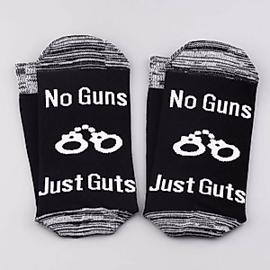 LEVLO Correctional Officer Gifts for Police No Guns Just Guts Cotton Socks Gift for Detention Officer (2 Pairs/Set - Mid Calf - 1)