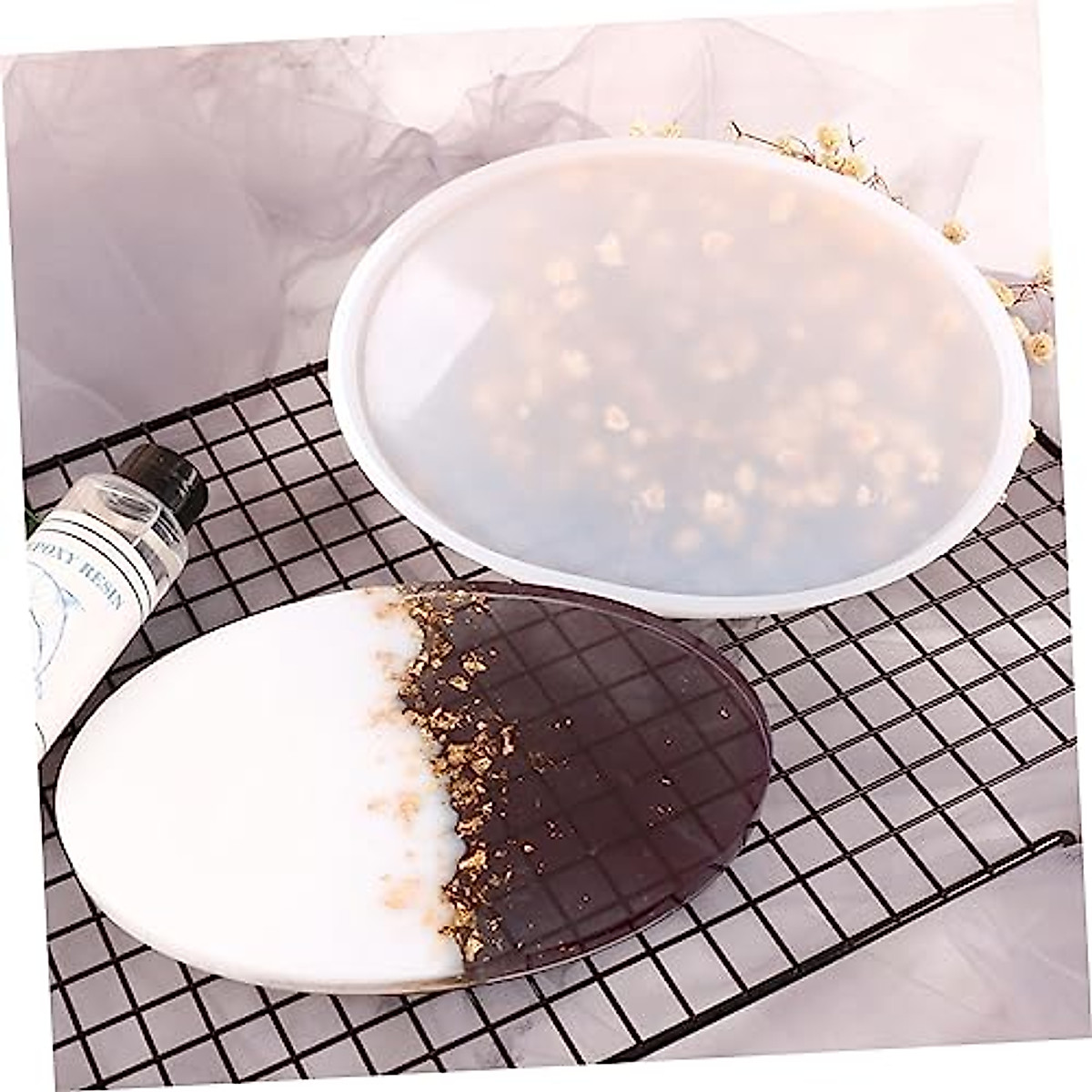 VILLFUL 3 Pcs Table Mold Resin Tray Desk Trays Silicone Crayon Molds Jewlery Tray Serving Tray Round Epoxy Resin Coaster Handcraft Decoration Mold Exquisite Silicone Molds DIY Accessory