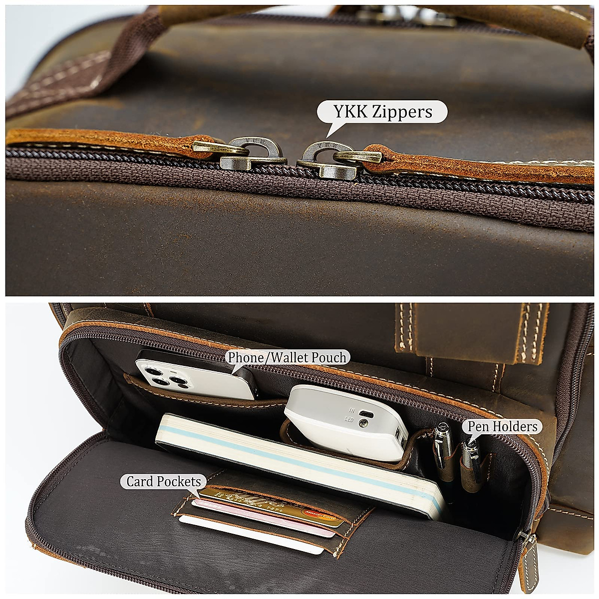 Polare Vintage Full Grain Leather 15.6 Inch Laptop Backpack For Men Camping Travel Daypack Rucksack Dark Brown