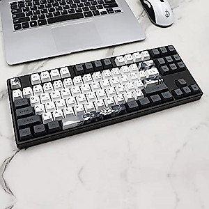 MOLGRIA Ink Lotus Keycaps, 140 Set Custom Keycaps for Gaming Keyboard, PBT OEM Profile Dye Sublimation Keycaps ANSI/ISO Layout with Japanese Font for Gateron Kailh Cherry MX 104/87/74/61 60 Keyboard