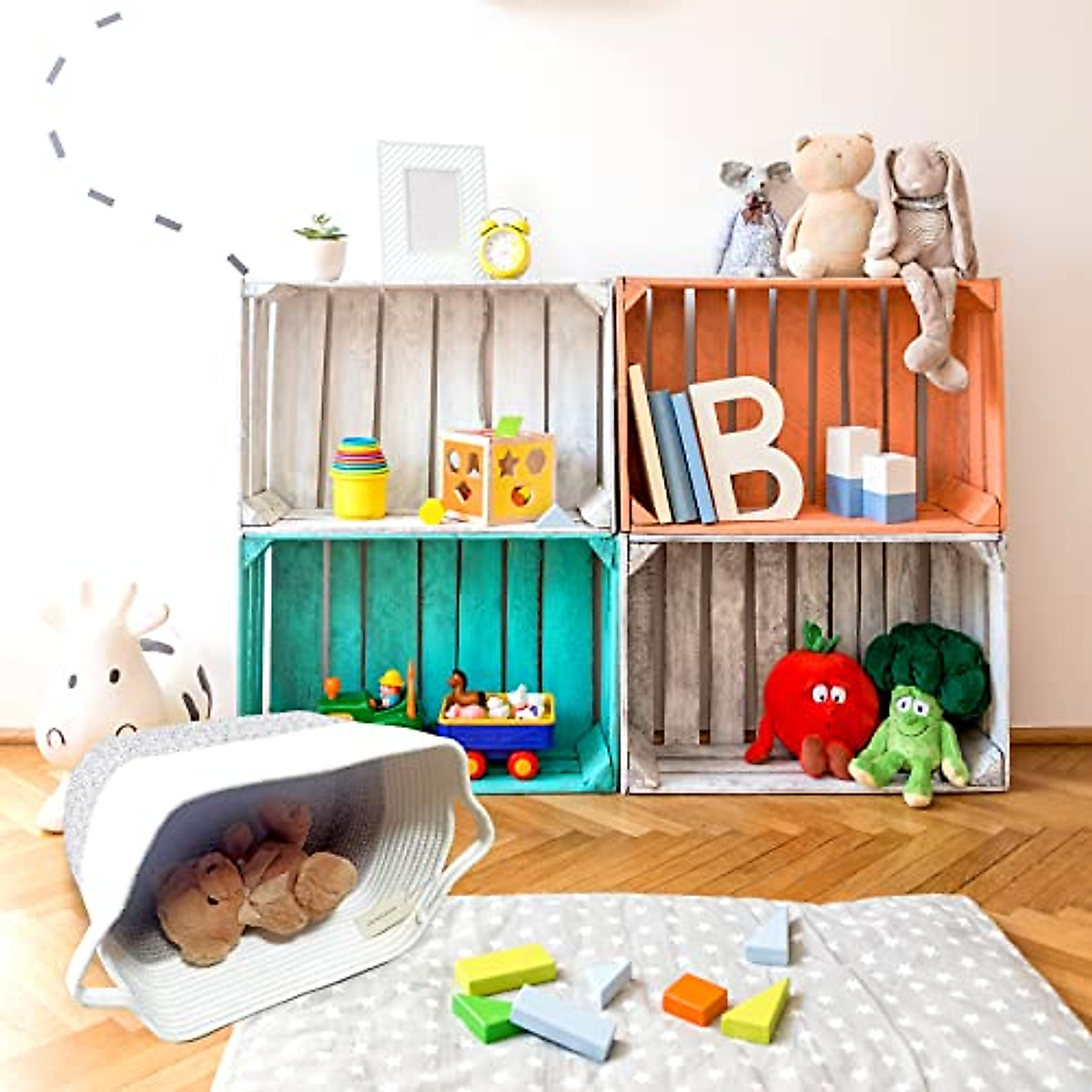 Storage Baskets 2 Pack, Woven Rope Baskets, Toy Storage, Gift Baskets empty, Baskets on Shelves, Blanket Baskets for Nursery, Laundry, Towels, Closets, Electronics, Cosmetics, Books, Toys, Brown/White.