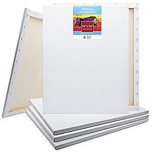 Artecho 16x20 Inch Stretched Canvas, White Blank 6 Pack, Primed 100% Cotton, Super Value Bulk Pack for Painting, Acrylic Pouring, Oil Paint & Artist Media
