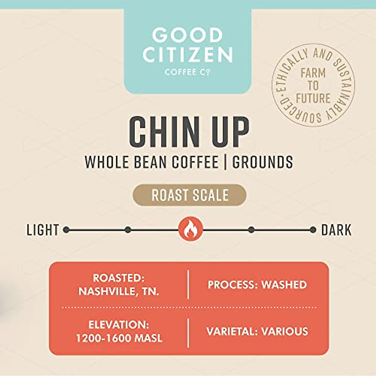 Good Citizen Coffee Co. Chin Up Whole Bean Coffee, Medium-Roast Coffee Blend, 12 Ounces, 340 Grams