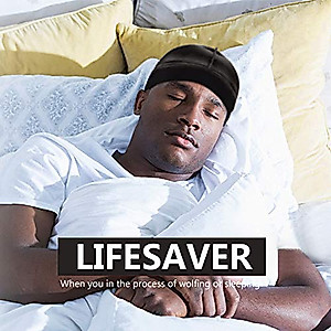 2pcs Silky Stocking Wave Cap, Satin Doo Rags Compression Cap for Men, for 360 540 720 Waves, Regular Style (2pc Black)