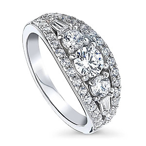 BERRICLE Sterling Silver Art Deco Cubic Zirconia CZ Cocktail Fashion Ring for Women, Rhodium Plated Size 8.5