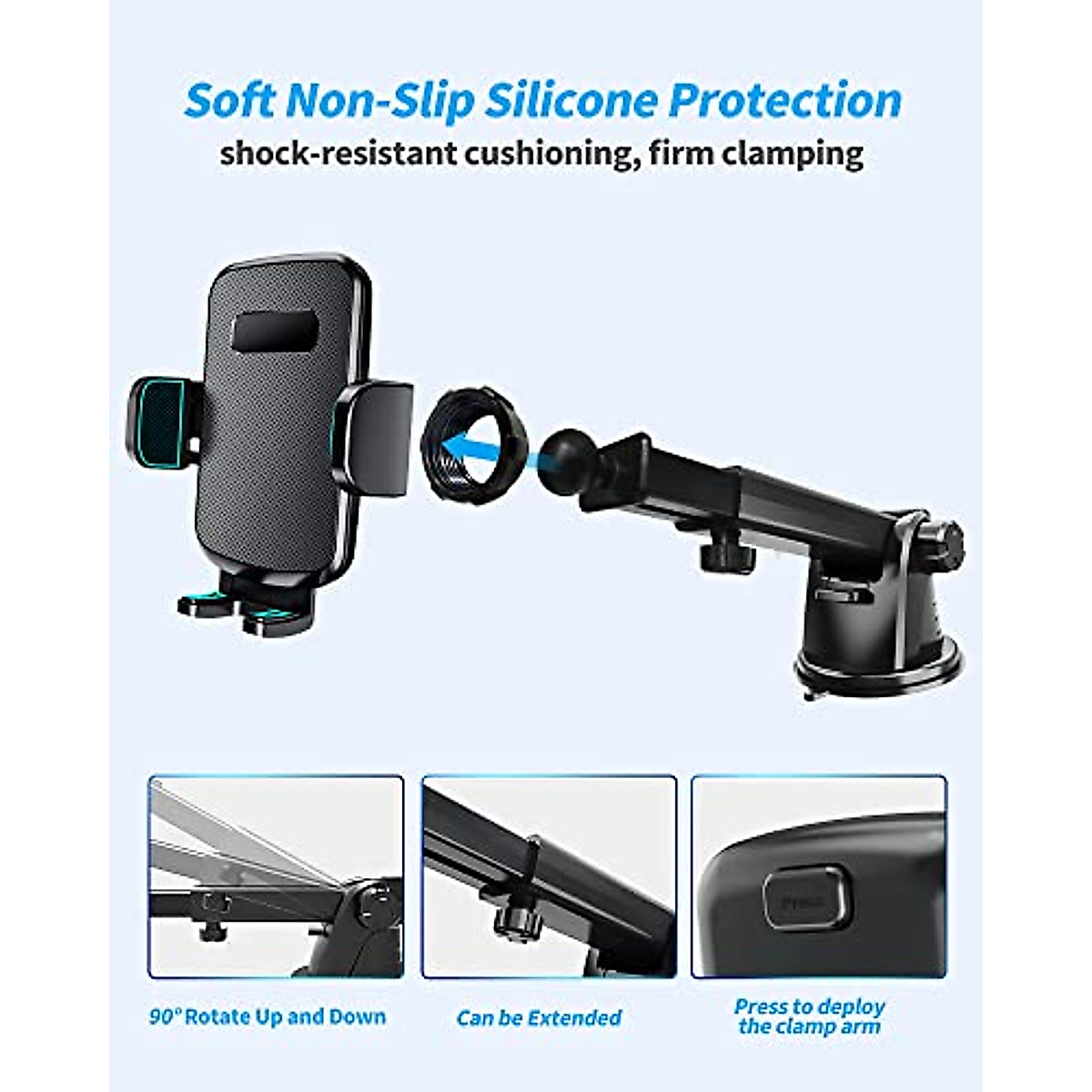 Corefyco Direct Car Phone Mount, Dashboard / Air Vent / Windshield Universal Car Phone Holder, Compatible with iPhone, Samsung, Moto, Huawei, Nokia, LG All Mobile Phones