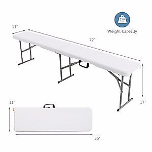 Giantex 6 Feet Folding Bench, Set of 2 Portable Indoor Outdoor Seat for Picnic Camping Party Dining, Foldable Bench with Carrying Handle 550 lbs Capacity Off White