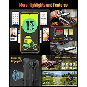 Ulefone Armor X13 Rugged Phones Unlocked, IP68/IP69K Waterproof Phone, MTk Helio G36 12GB+64GB, 50MP+24MP Night Vision Camera, 6.52" Display, 6320mAh, Android 13, NFC, Fingerprint ID, Black