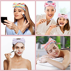 WILLBOND 24 Pack Spa Headband Bow Hair Band Facial Makeup Headband Women Face Wash Headband Adjustable Skincare Headbands Flannel Towel Soft Head Wraps for Women Shower Washing Face(Stylish Pattern)