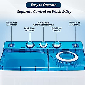 Homguava Portable Washing Machine 26Lbs Capacity Washer and Dryer Combo 2 In 1 Twin Tub Laundry Washer(18Lbs) & Spinner(8Lbs) with Built-in Gravity Drain Pump,for Apartment,Dorms,RV Camping (BLUE)