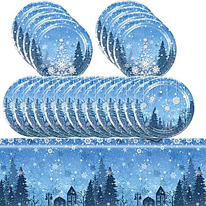 DragzwS Winter Snowflake Paper Dessert Plates Set, Kids Frozen Birthday Party Supplies Plates Snowflake Decorations 20 Guest Paper Dinner Plates, Napkins, Tablecover Snow Princess Party Decorations