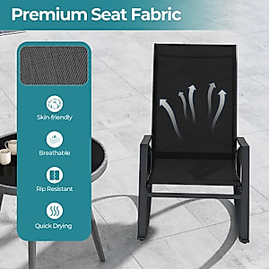 Tangkula Outdoor Rocking Chairs Set of 4, Patio Sling Fabric Rockers with Ergonomic Backrest & Seat, Safe Stoppers & Non-Slip Rubber Mats, Metal Frame Rockers for Backyard, Front Porch (Black)