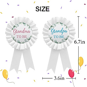 2Pcs Grandma to Be & Grandpa to Be Pins, Gender Reveals Baby Shower Tinplate Badge White Corsage Pins Party Decorations - Greenery Pattern